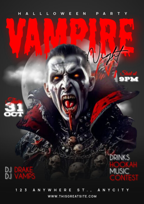 Black 3d Halloween Party "vampire Night" A4 Templat | PosterMyWall